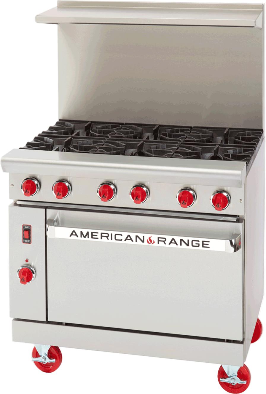 American Range - 36" Stainless Steel Green Flame Ranges 6 Burners with ...