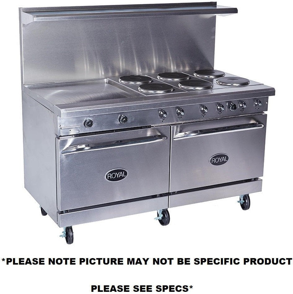 Royal - 60″ Stainless Steel 2 Top Elements Electric Range with 48” Wide ...